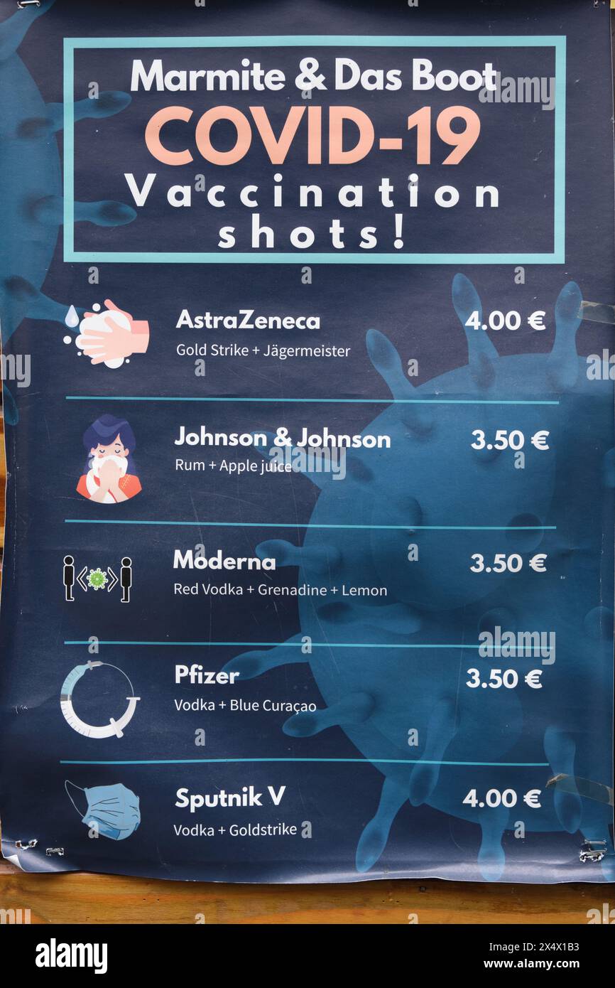 Covid 19 vaccination cocktail shots at the Marmite & Das Boot bar in ...