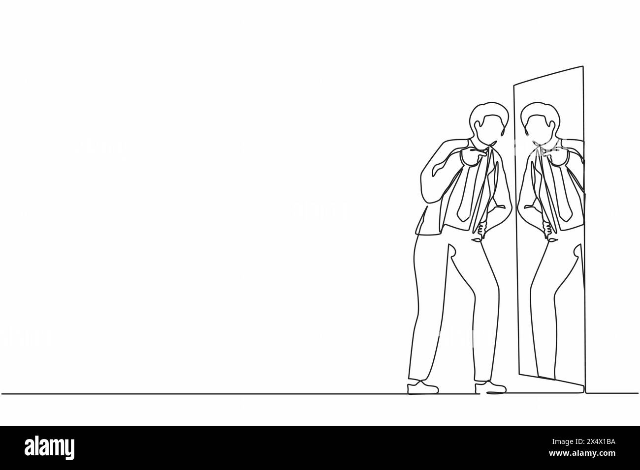 Continuous one line drawing angry businessman fight with mirror ...