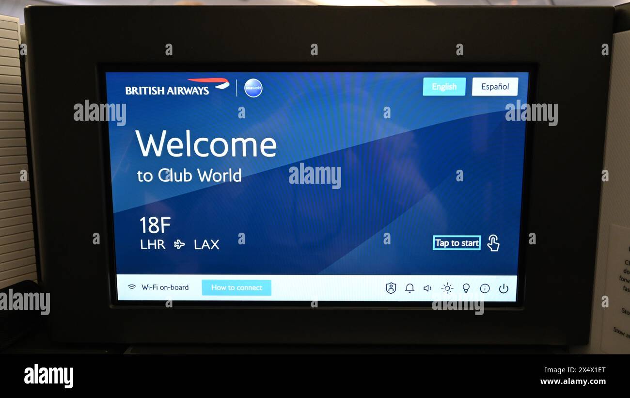Infotainment screen in BA Club World Stock Photo - Alamy