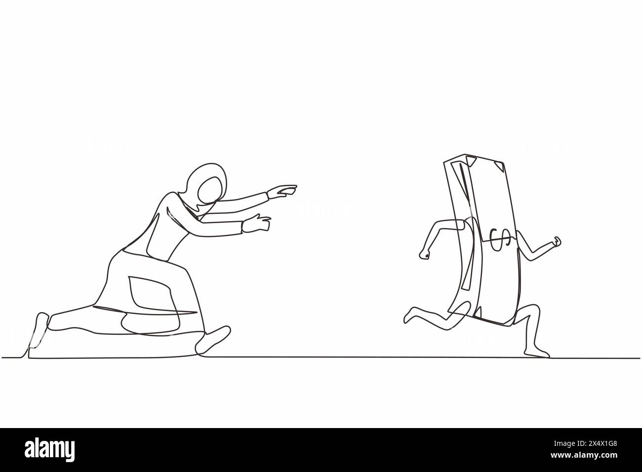 Continuous one line drawing Arabic businesswoman or manager running and ...