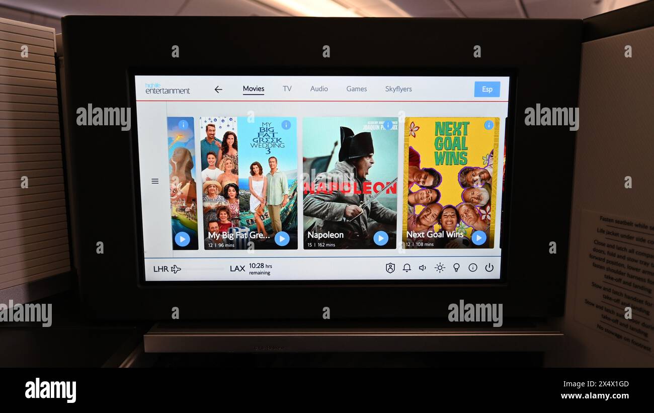 Infotainment screen in BA Club World Stock Photo - Alamy