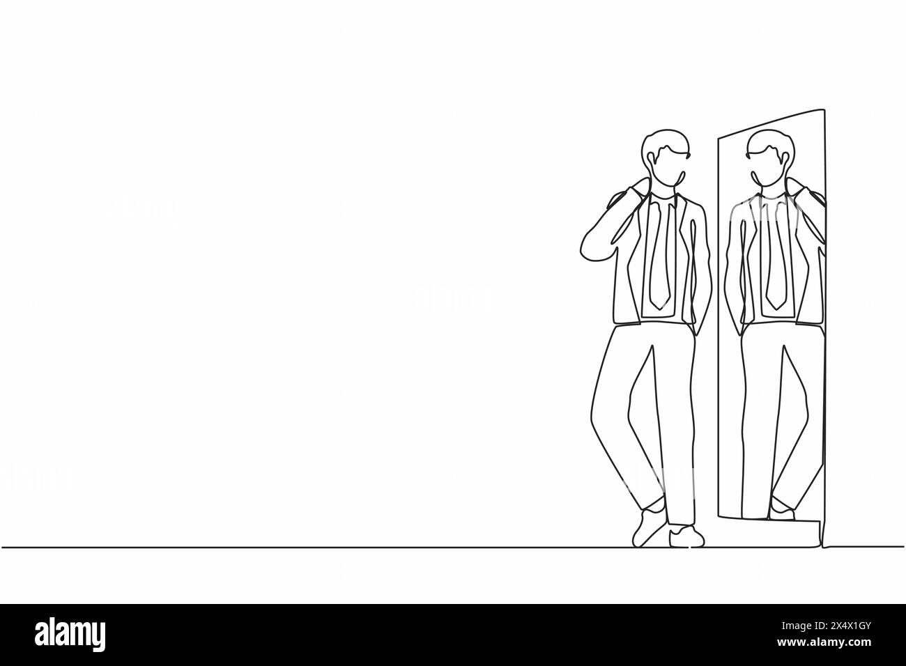 Single continuous line drawing businessman character choosing suit for ...