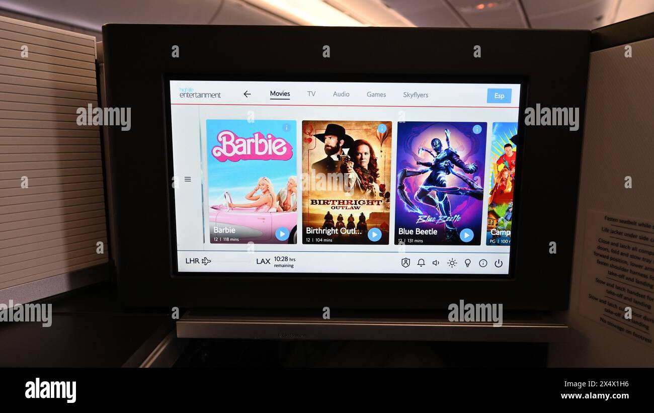 Infotainment screen in BA Club World Stock Photo - Alamy