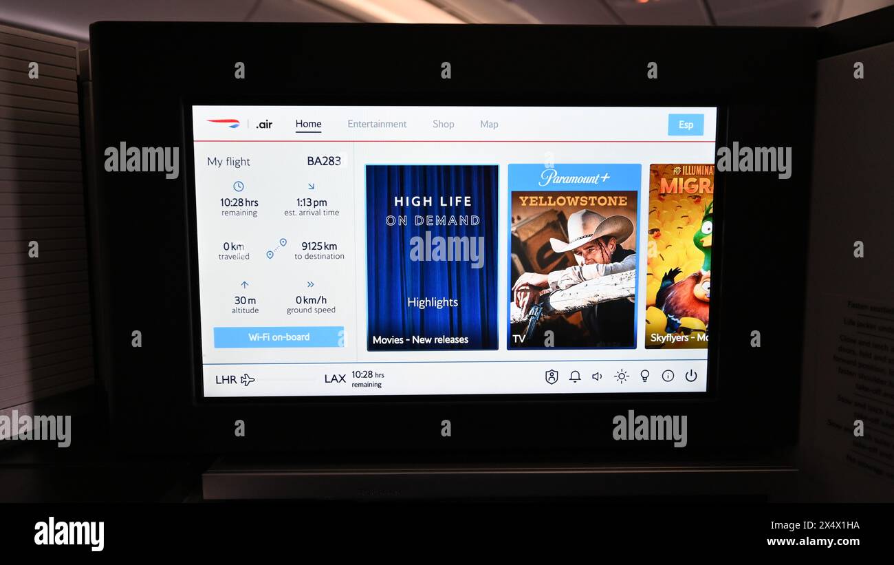 Infotainment screen in BA Club World Stock Photo - Alamy