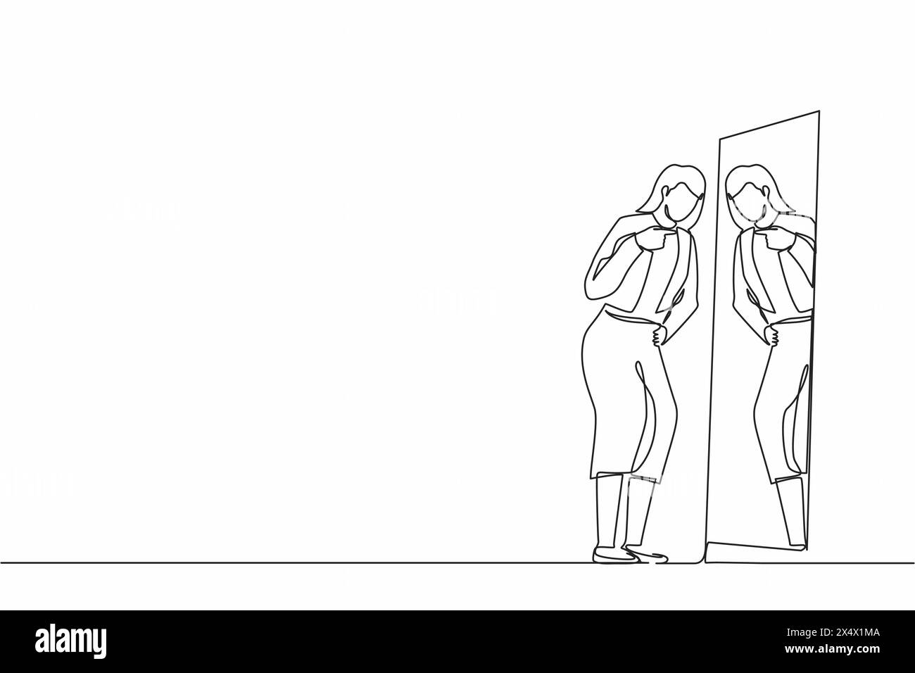 Continuous one line drawing angry businesswoman fight with mirror ... Continuous one line drawing angry businesswoman fight with mirror ...