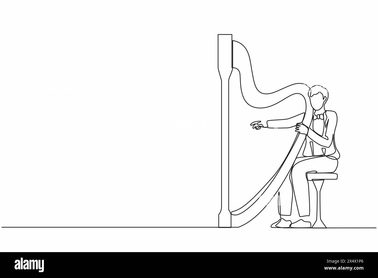 Single one line drawing man musician playing harp. Classical music ...