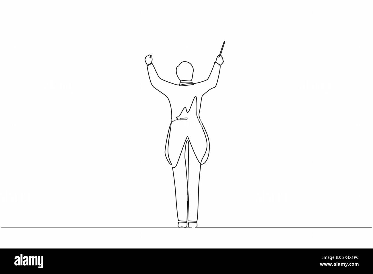 Single continuous line drawing back view of man conductor performing on ...