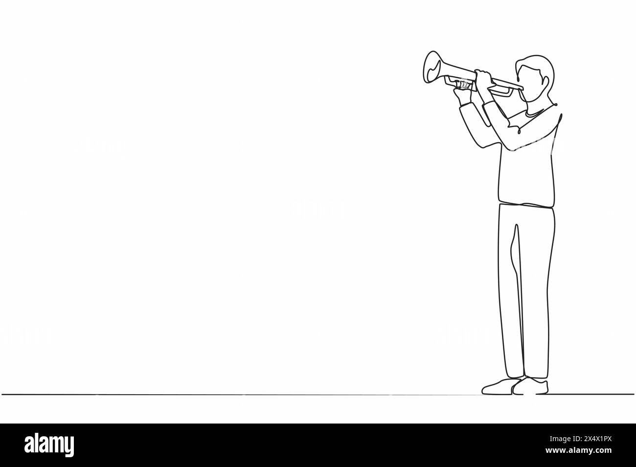 Single continuous line drawing man playing trumpet. Music instrumental ...