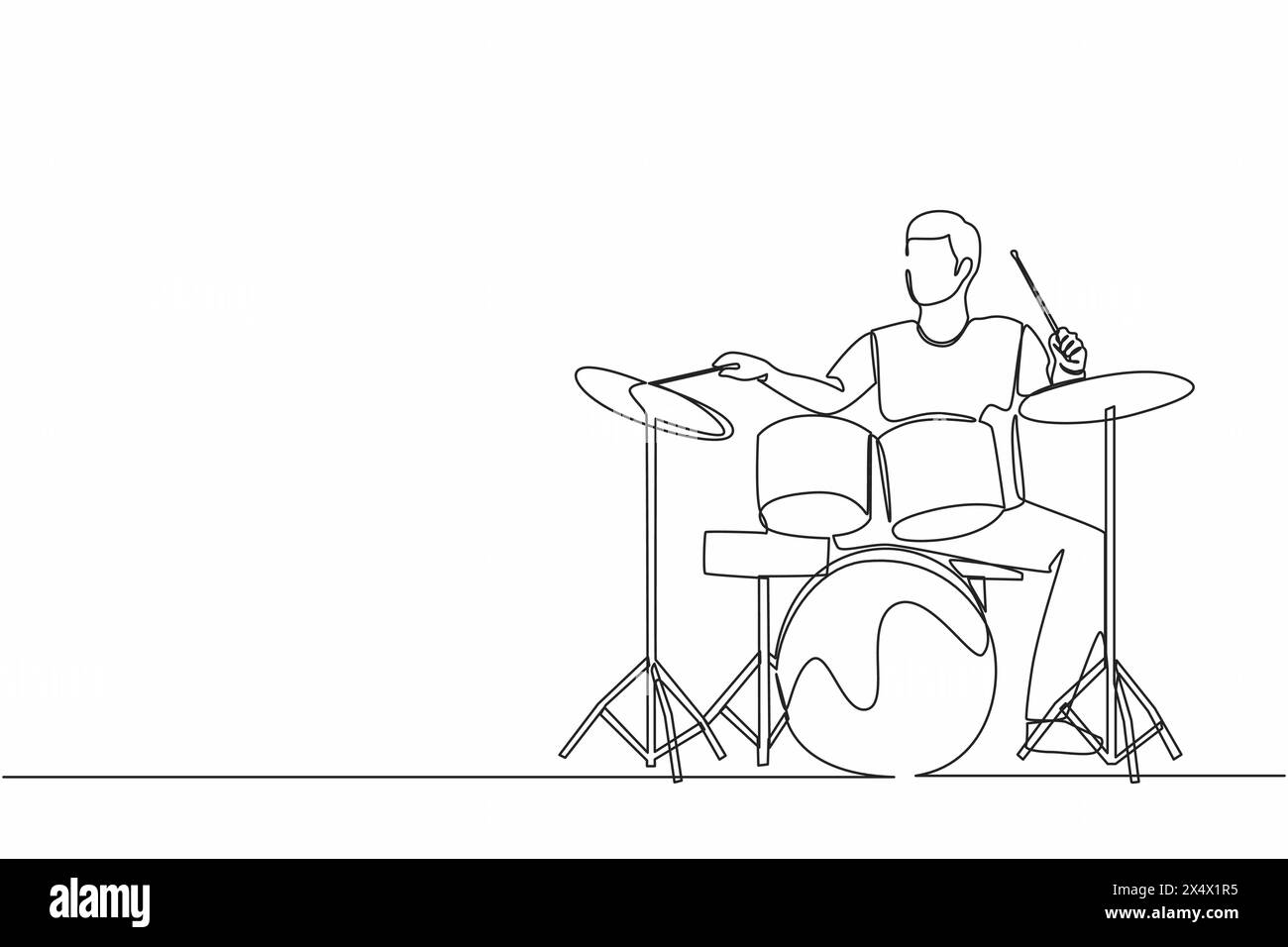 Single one line drawing male musician, jazz, rock and roll playing drum ...