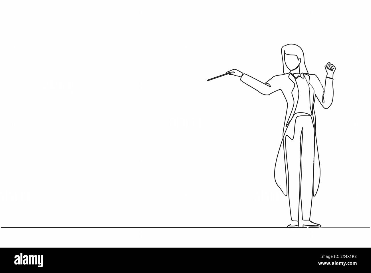 Continuous one line drawing woman music orchestra conductor. Female ...