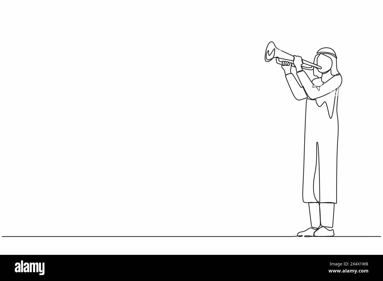 Continuous one line drawing Arabian man playing trumpet. Music ...