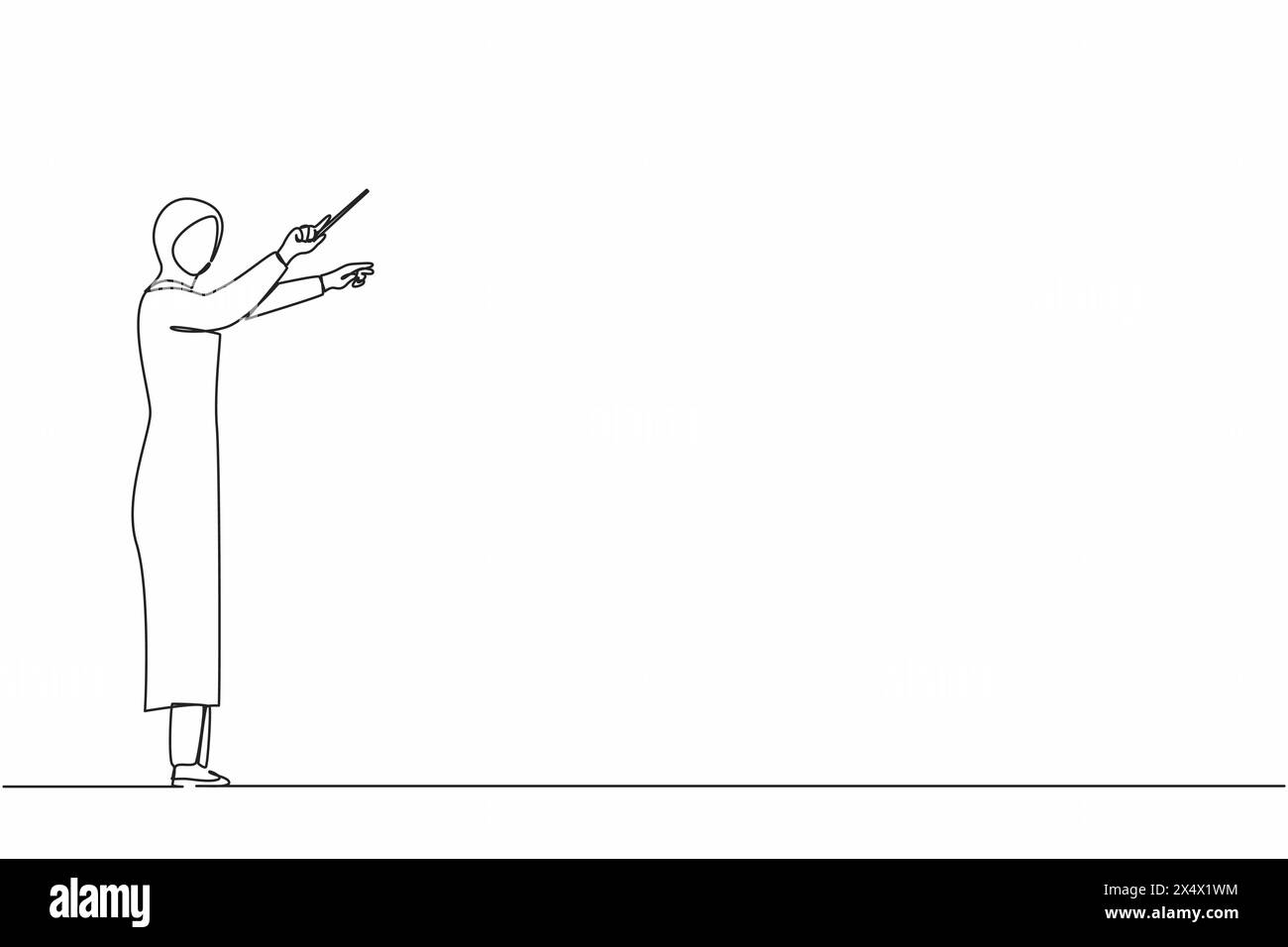 Single one line drawing Arabian woman music conductor. Female musician ...
