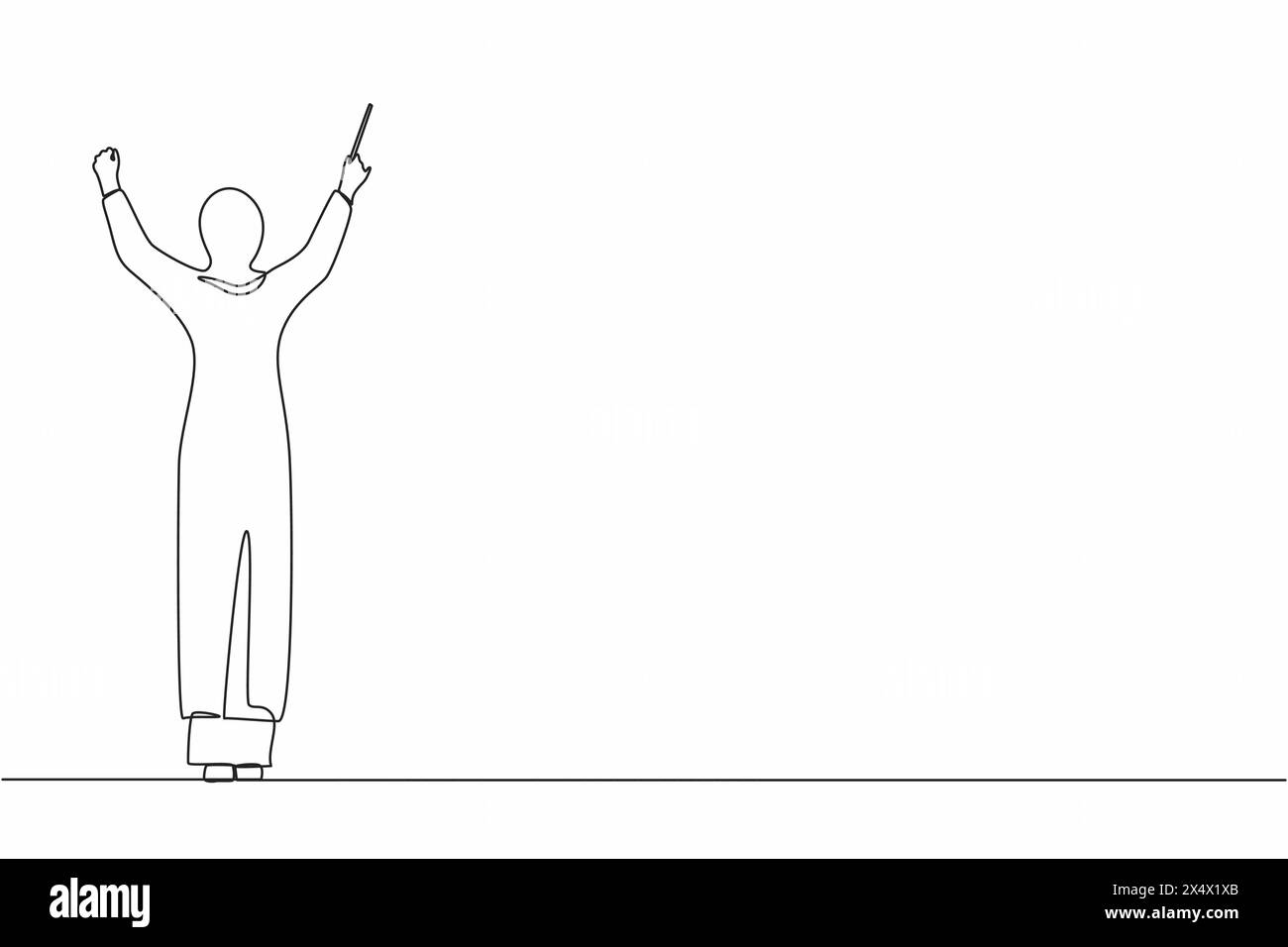 Single continuous line drawing back view Arab woman conductor ...