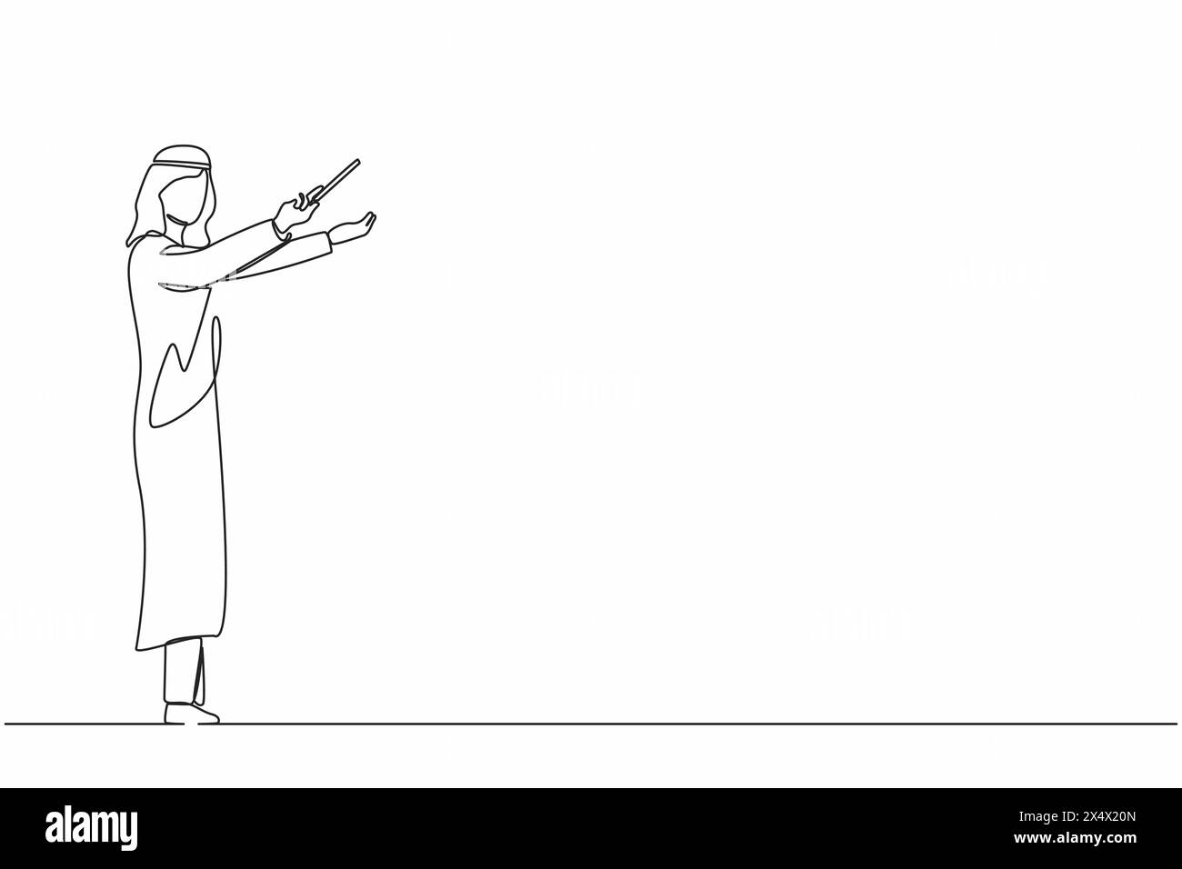 Single continuous line drawing Arab man music conductor. Male musician ...