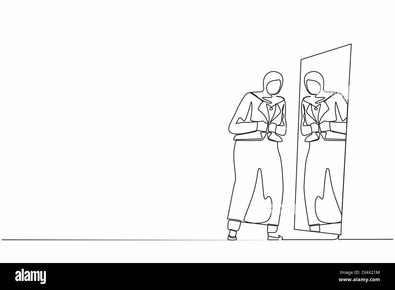 Single continuous line drawing beautiful Arabian businesswoman looking ... Single continuous line drawing beautiful Arabian businesswoman looking ...