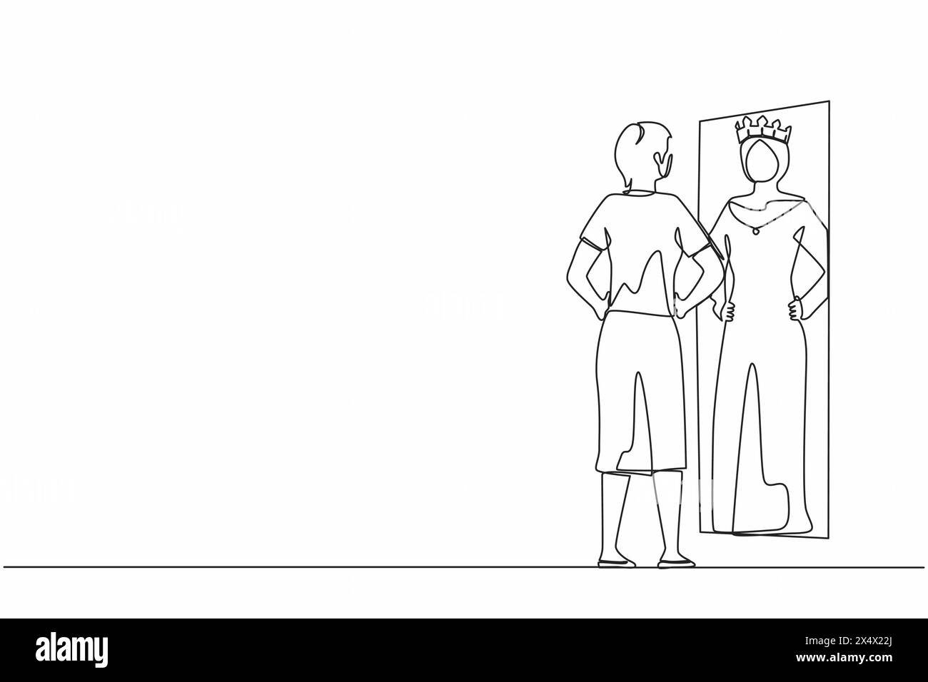 Single continuous line drawing narcissistic Arab businesswoman looking ...