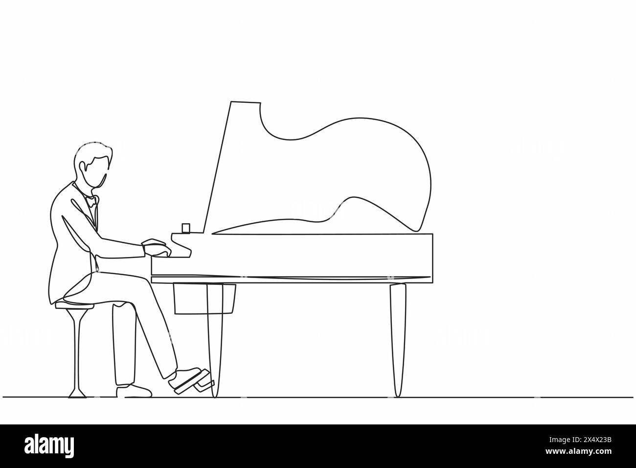 Continuous one line drawing man plays piano. Male performer sits at ...