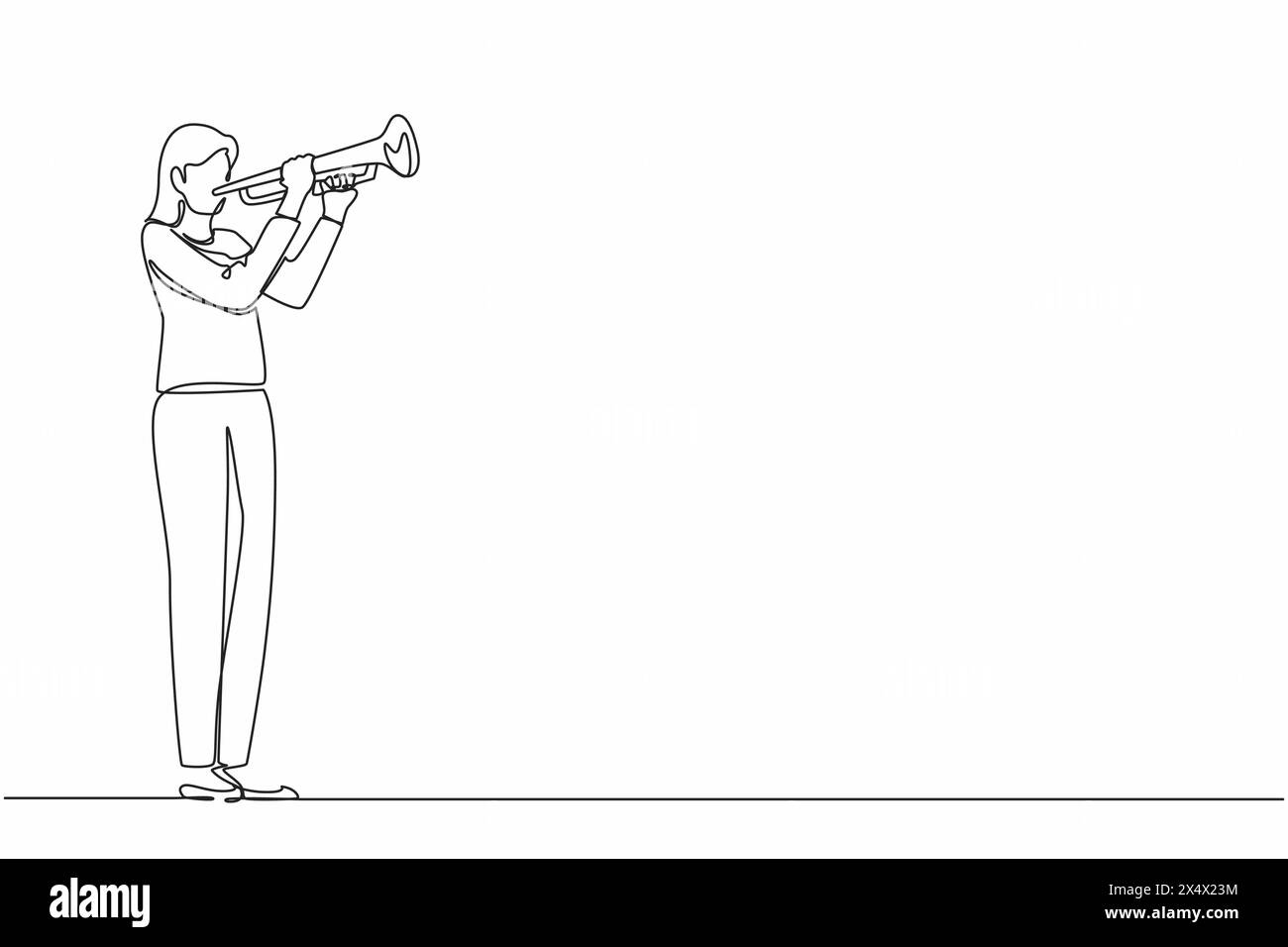 Single one line drawing woman playing trumpet. Music instrumental. Jazz ...