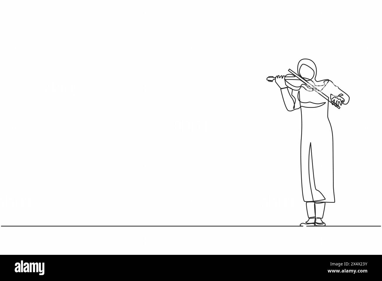 Single one line drawing Arab woman musician playing violin. Classical ...