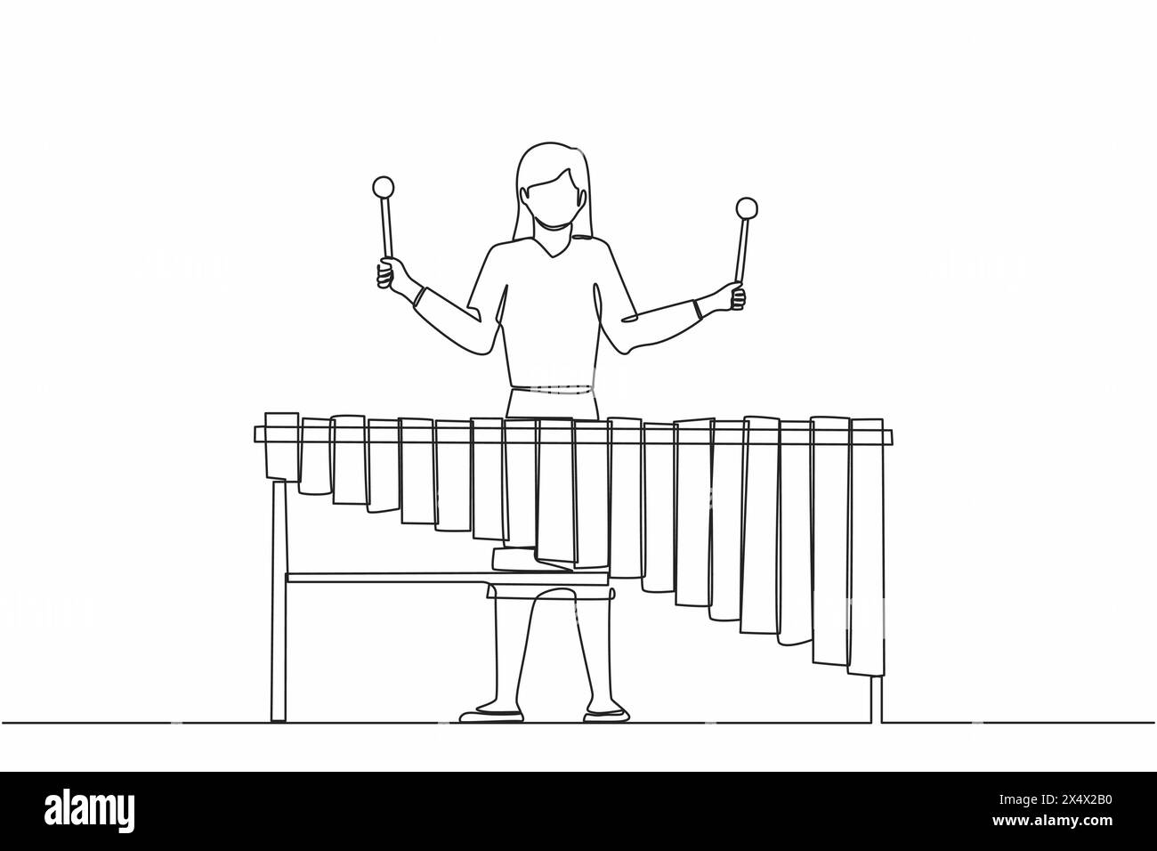 Continuous one line drawing woman percussion player play marimba. Young ...