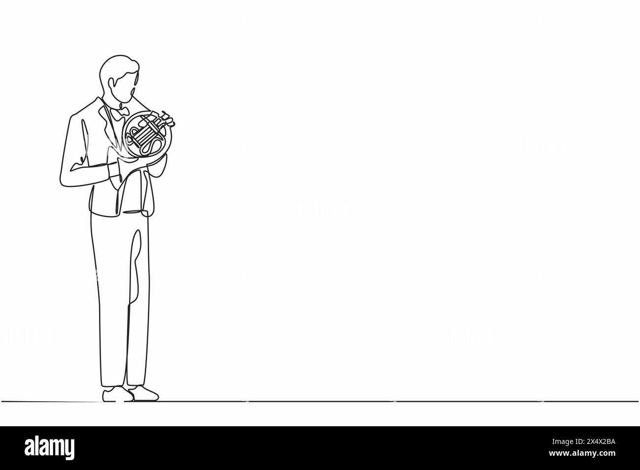 Single continuous line drawing male musician in suit performing classic ...