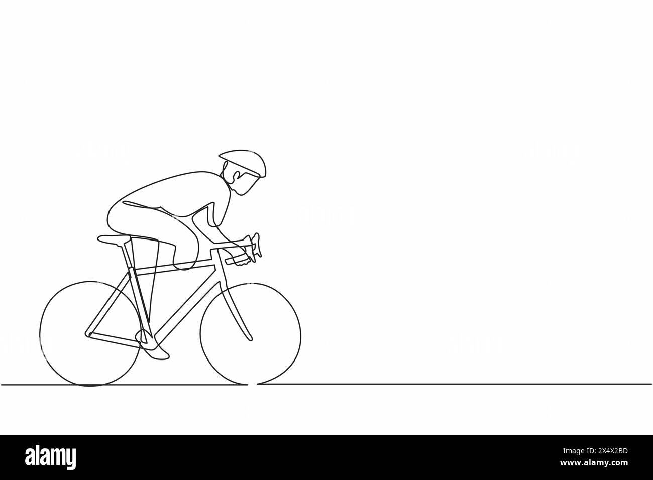 Continuous one line drawing male athlete cyclist with physical ...