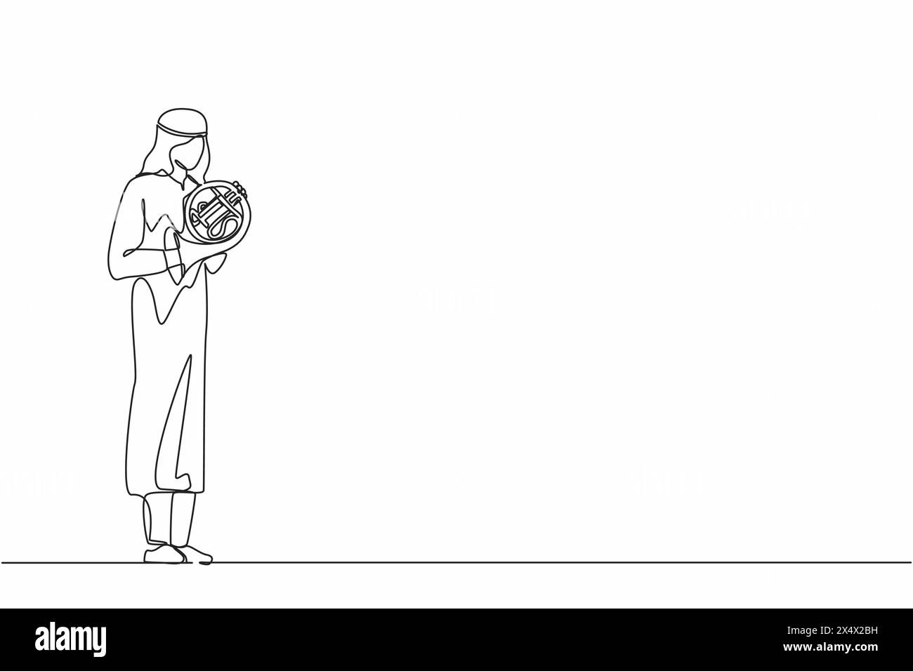 Single continuous line drawing Arabian male musician performing classic ...