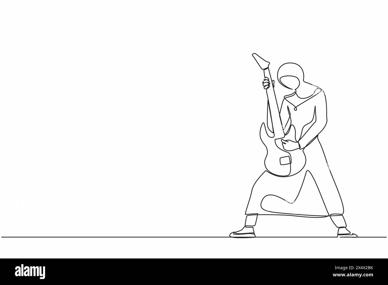 Single continuous line drawing Arabian female musician playing electric ...
