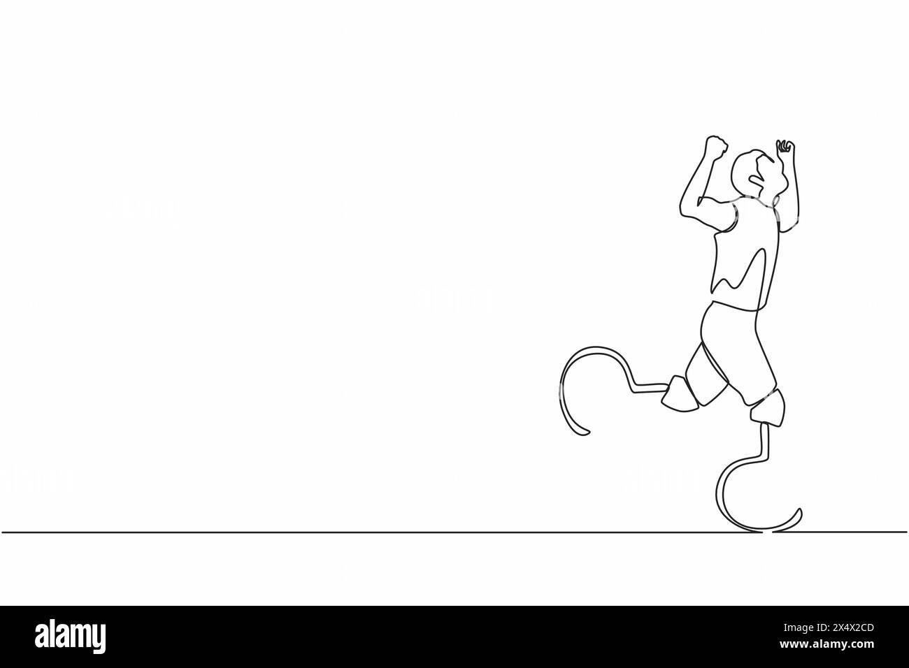 Single one line drawing man athlete marathon runner with prostheses ...