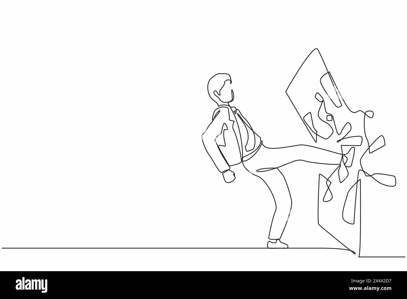 Single continuous line drawing businessman kicked the mirror and ...