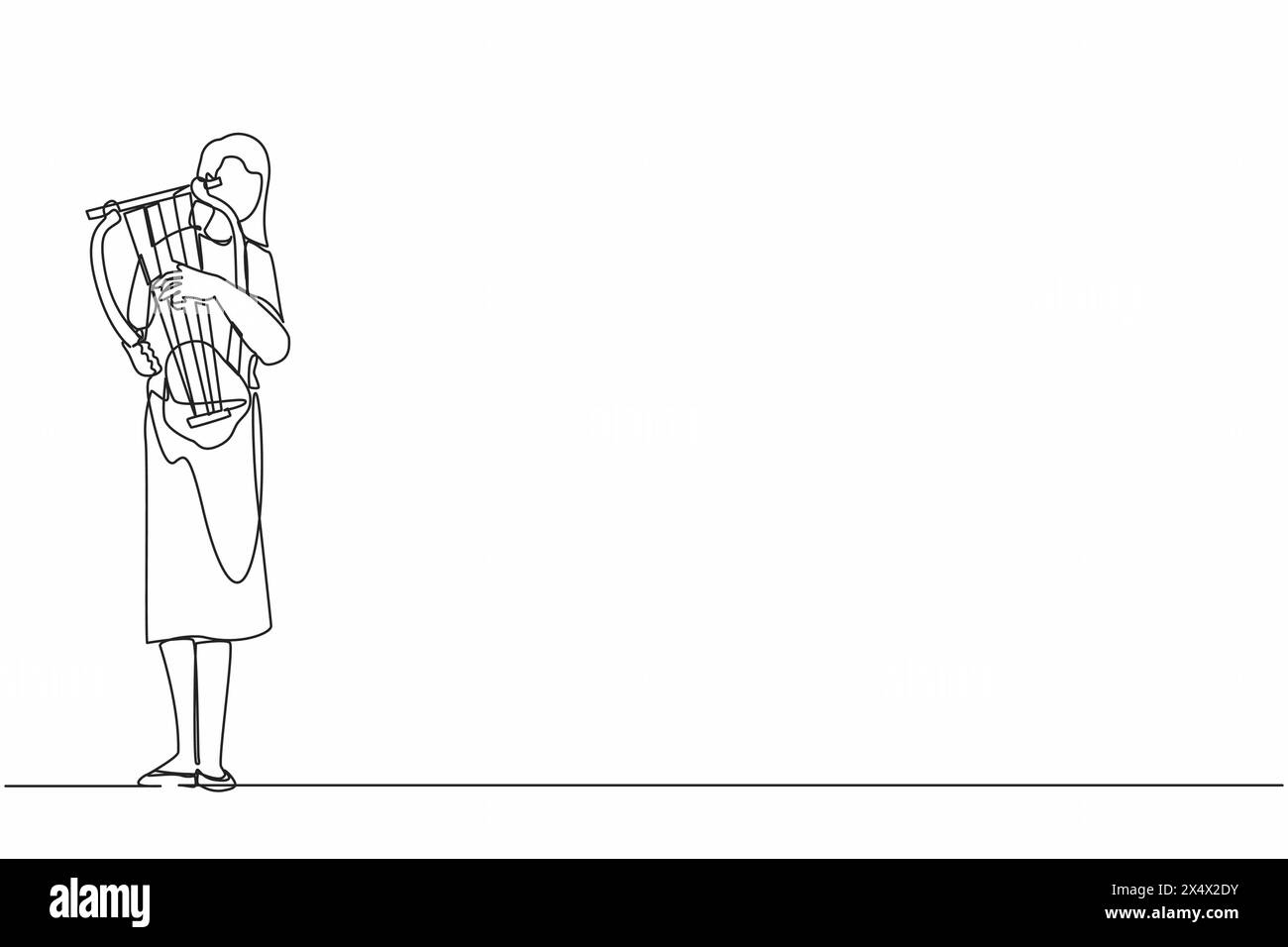 Continuous one line drawing female musician playing musical lyre ...
