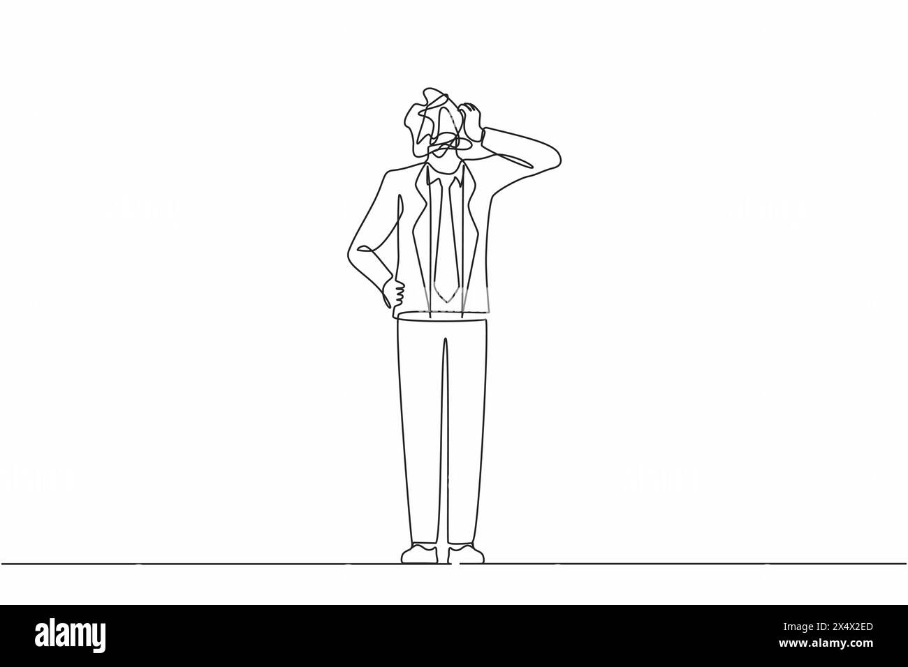 Continuous one line drawing businessman with round scribbles instead of ...