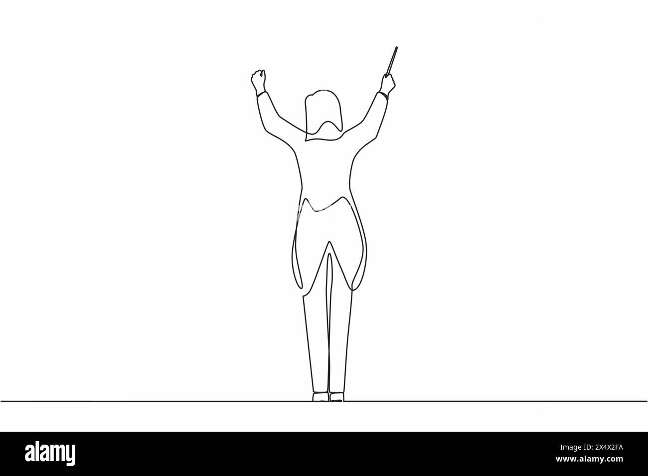 Single continuous line drawing back view woman conductor performing on ...