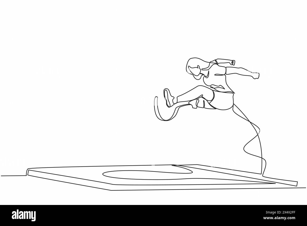 Single one line drawing female athlete amputee on prosthetic leg long ...