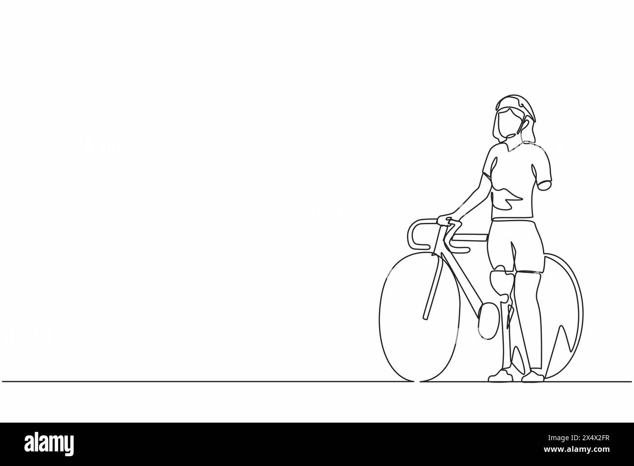 Single continuous line drawing woman with prosthetic leg standing ...