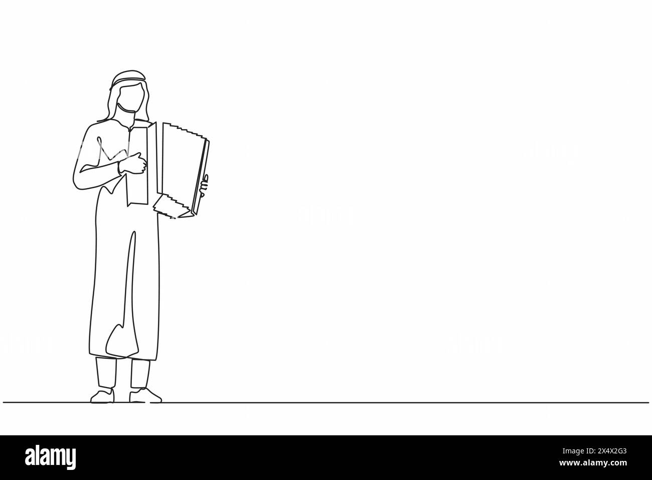 Single continuous line drawing Arab man musician playing accordion ...