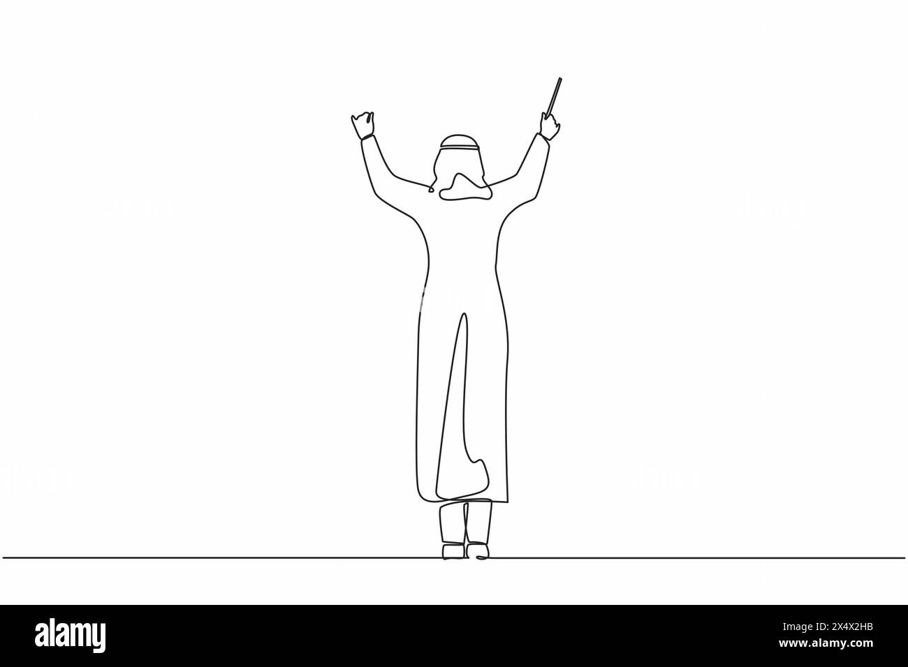 Continuous one line drawing back view of Arab man conductor performing ... Continuous one line drawing back view of Arab man conductor performing ...