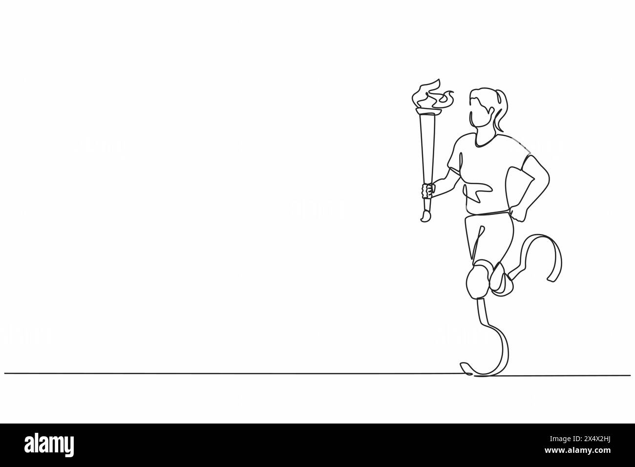 Continuous one line drawing faceless disabled female or sportswoman ...