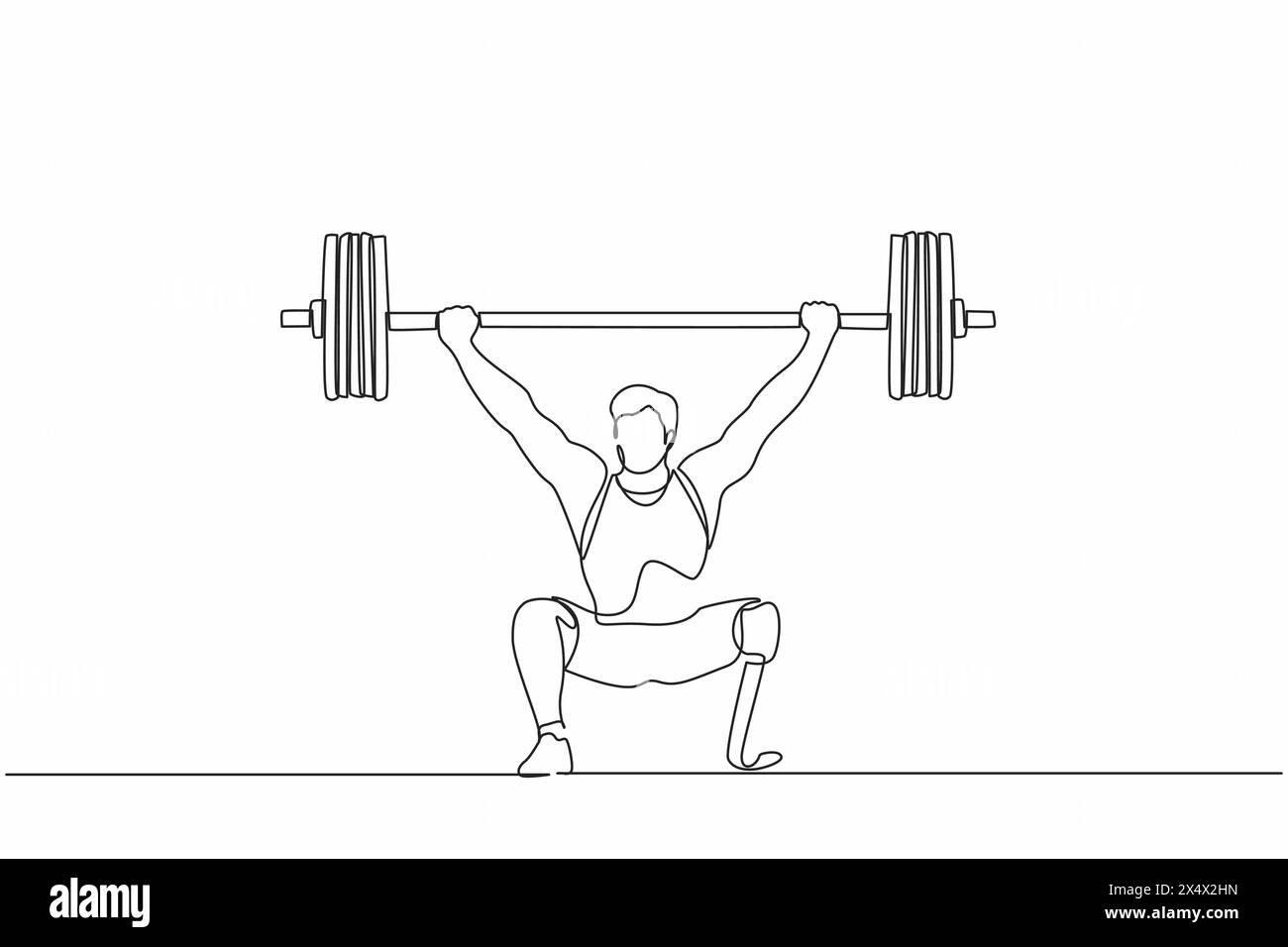 Single one line drawing disabled man weightlifter with amputated legs ... Single one line drawing disabled man weightlifter with amputated legs ...