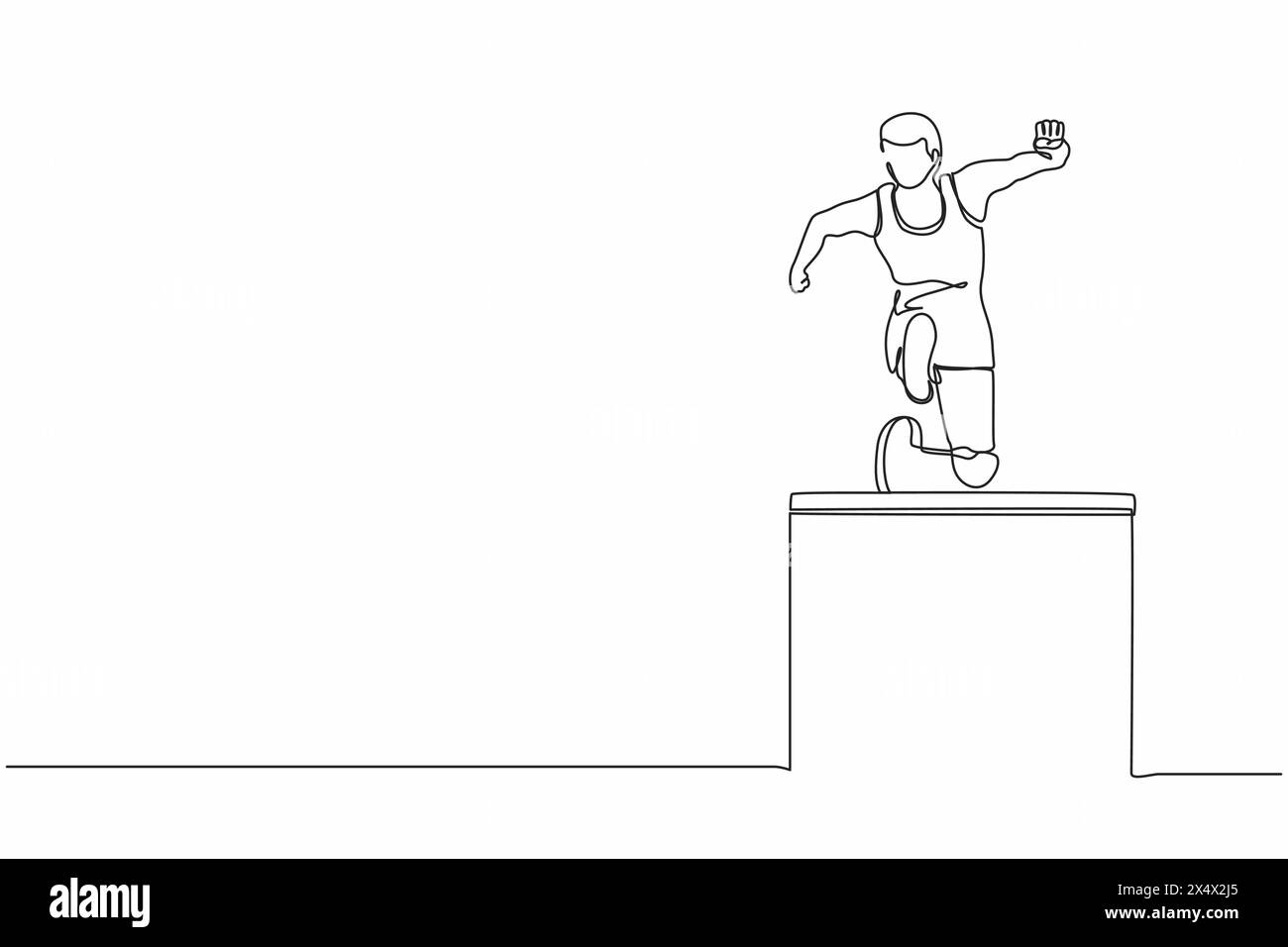 Continuous one line drawing front view amputated male athlete jumping ...