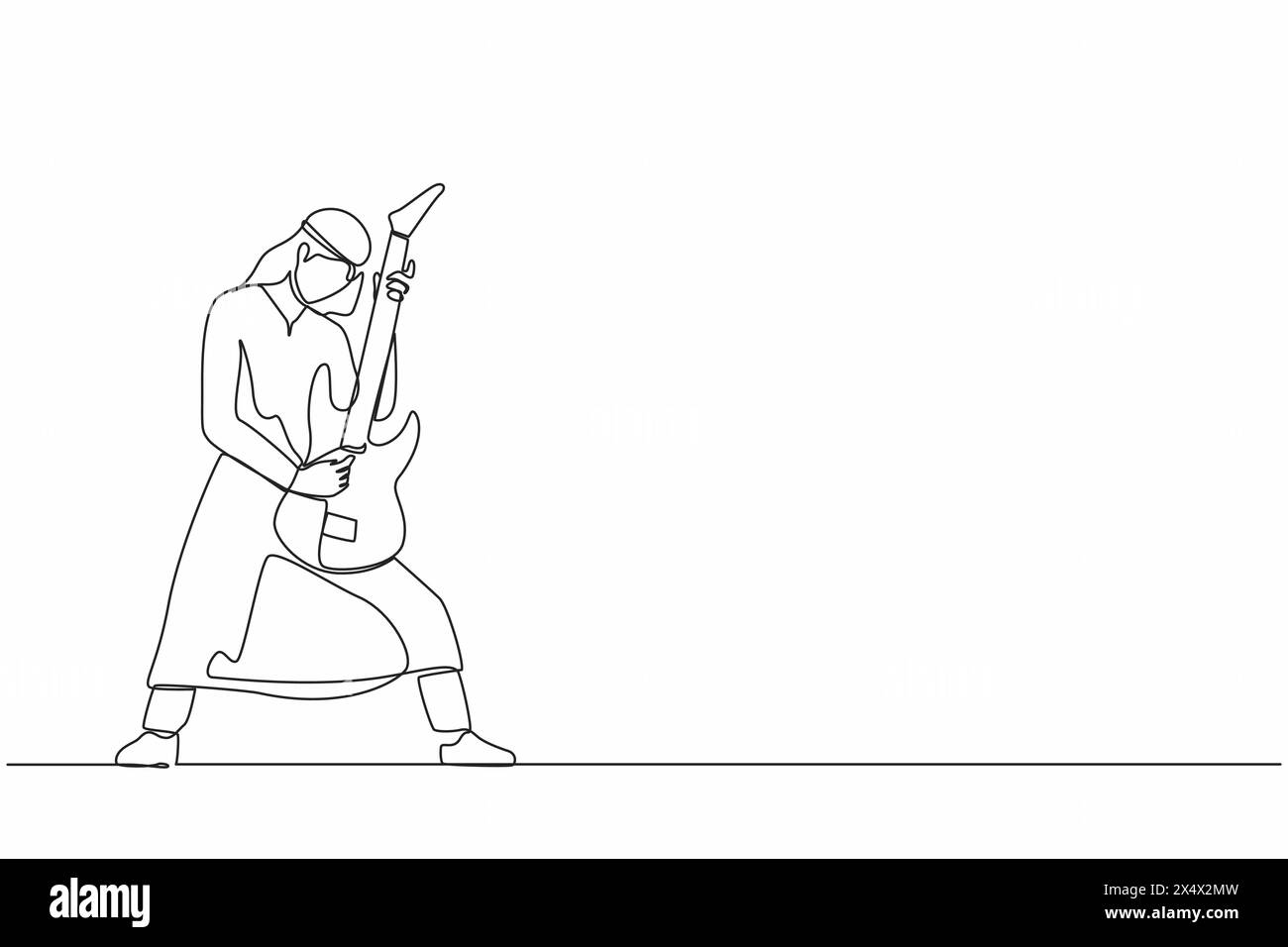 Continuous one line drawing Arabian male musician playing electric ...