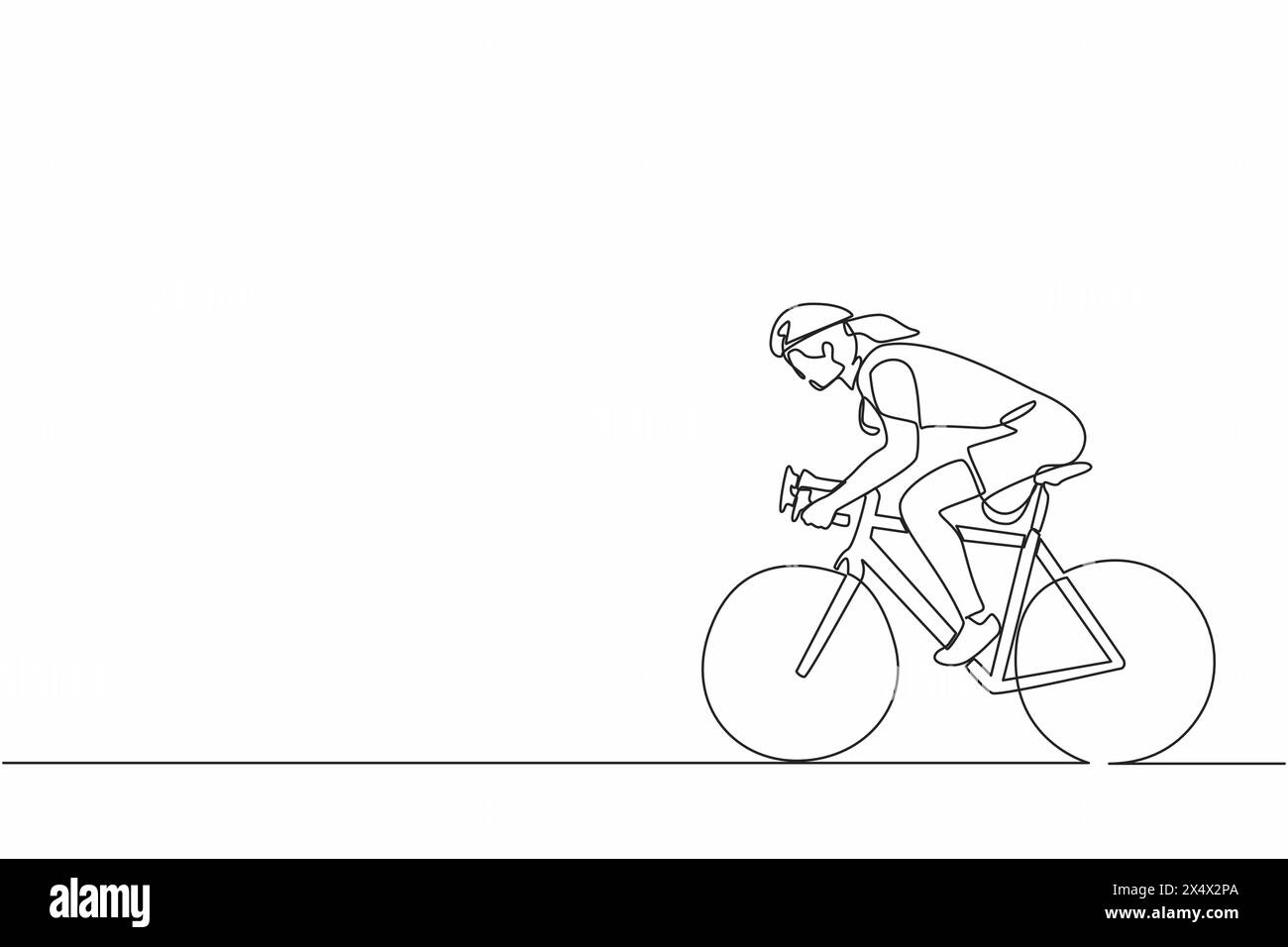 Continuous one line drawing female athlete cyclist with physical ...