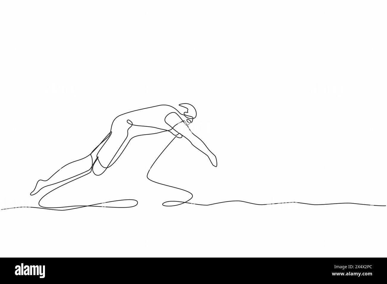 Continuous one line drawing young disabled person. Man in swimming suit ...