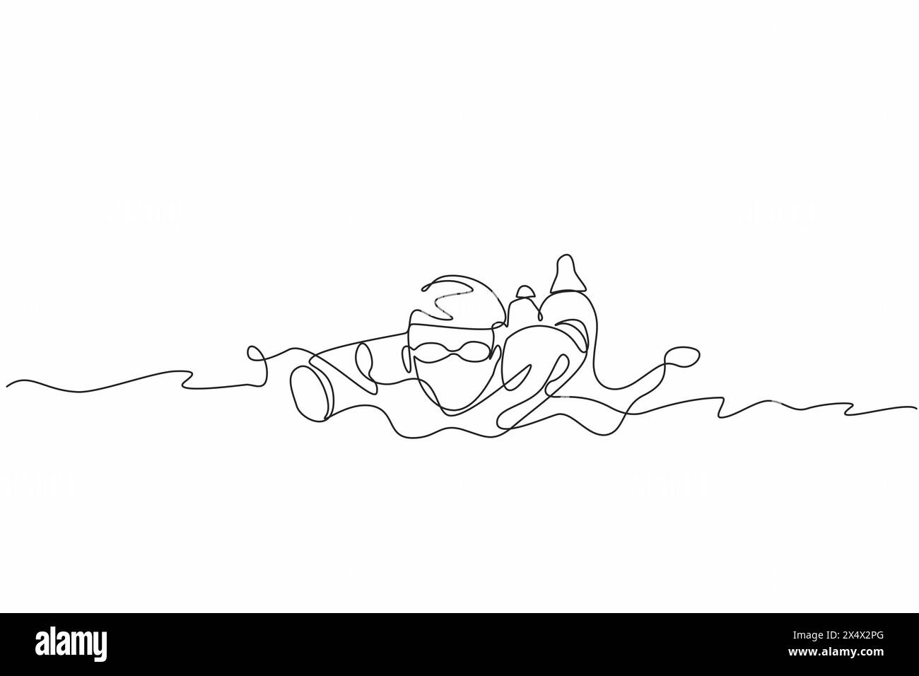 Single one line drawing young disabled person. Woman in swimming suit ...