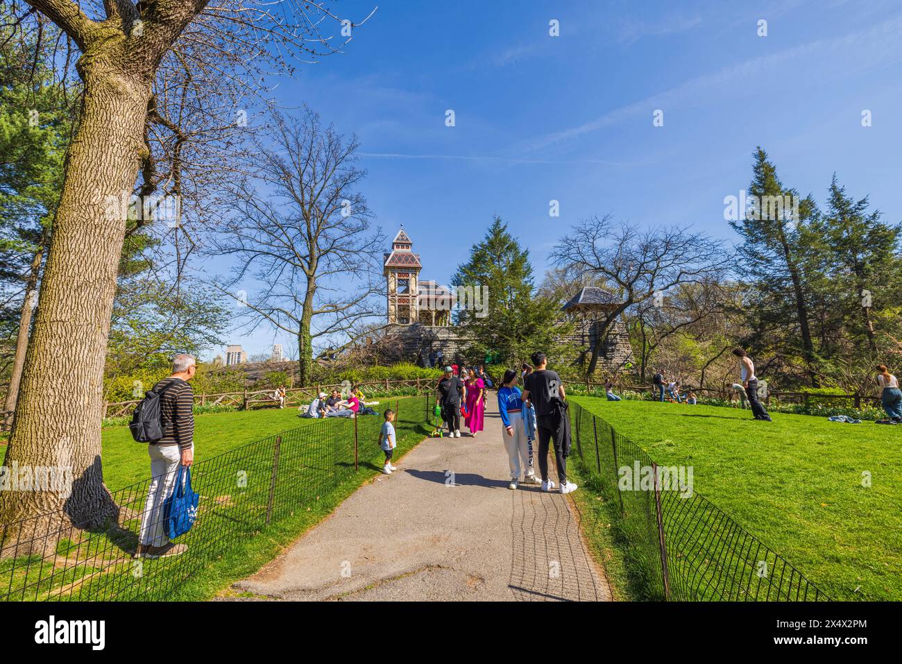 View of Central Park in New York, featuring people enjoying sunny day ...