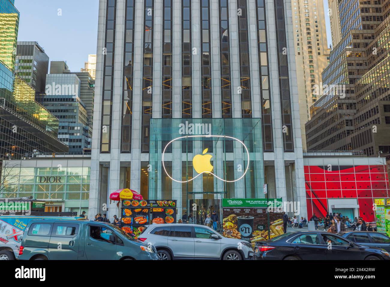 View of Apple Store on Fifth Avenue in New York, featuring iconic glass ...