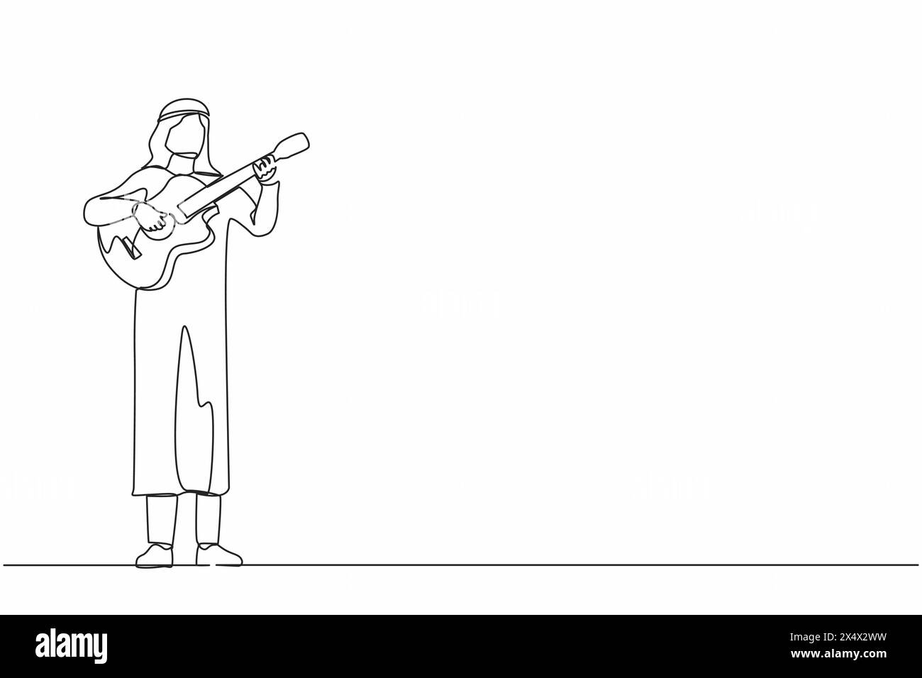 Continuous one line drawing Arabian man playing acoustic guitar ...