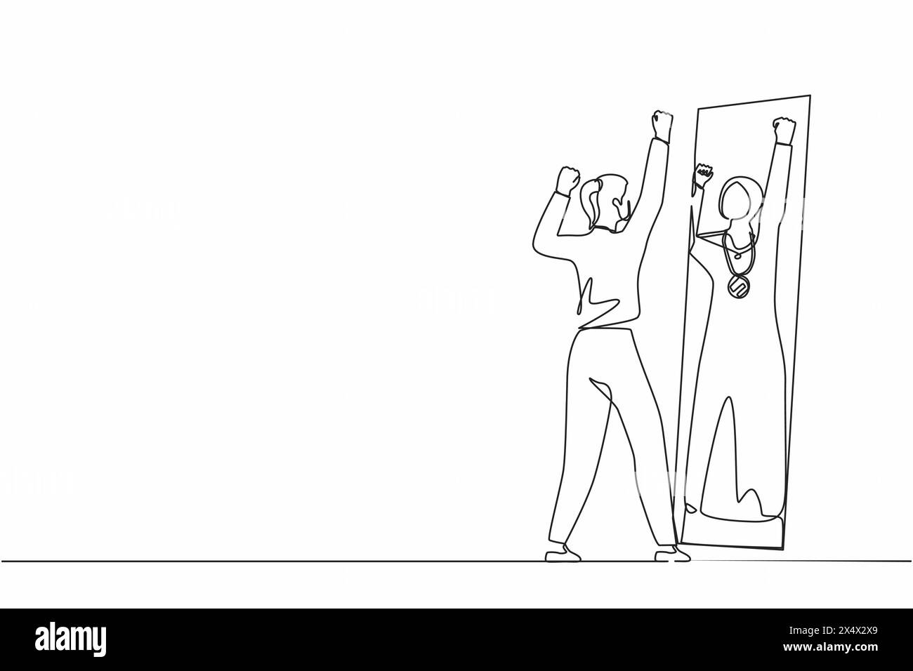 Single one line drawing narcissistic Arabian businesswoman looking at ...