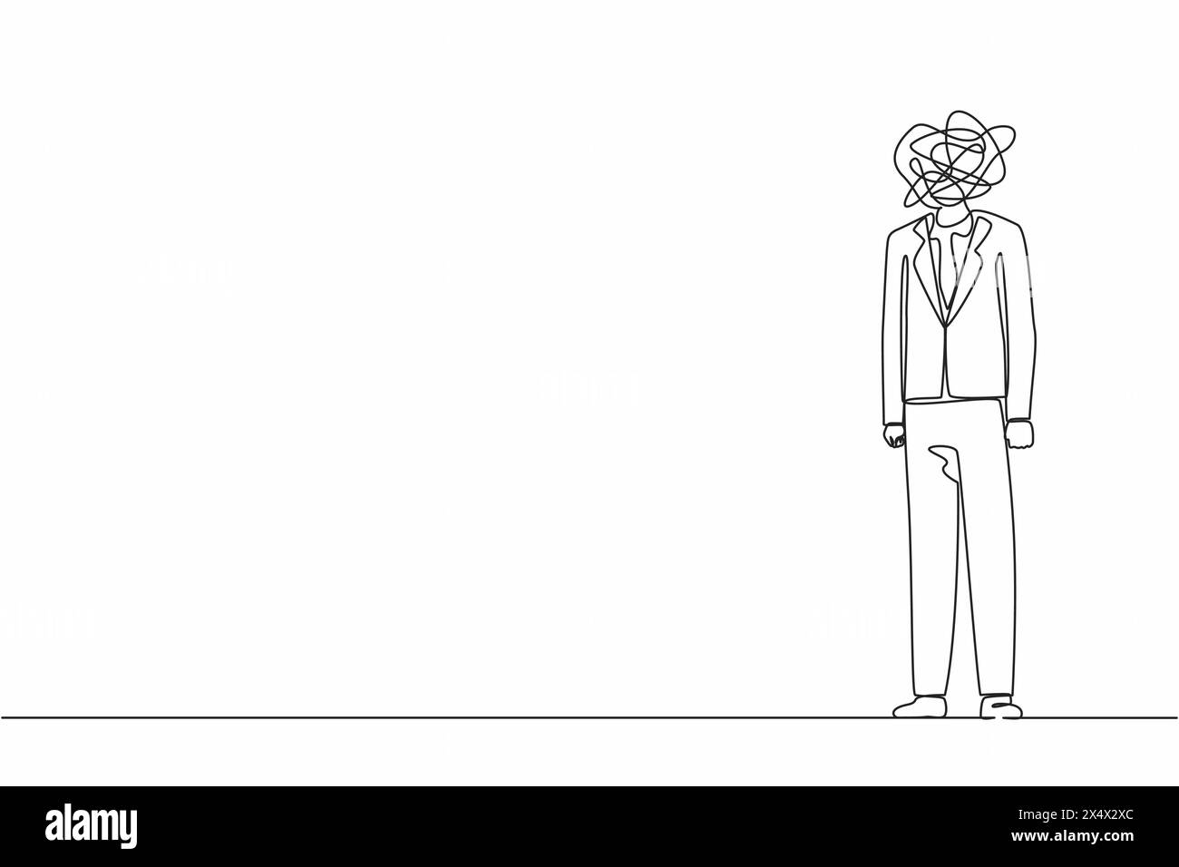 Continuous one line drawing businessman with round scribbles instead of ...