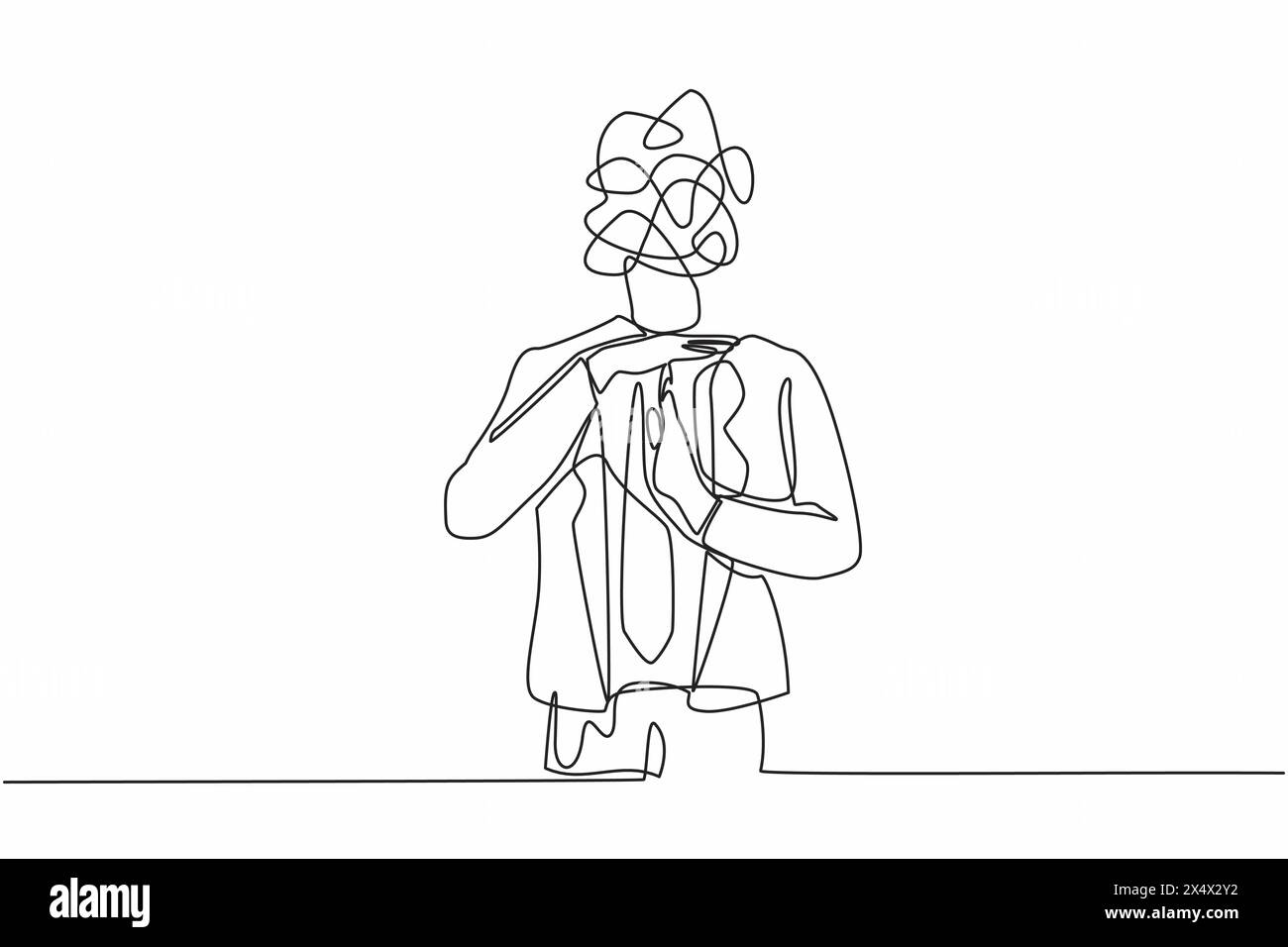 Single continuous line drawing businessman with round scribbles instead ...